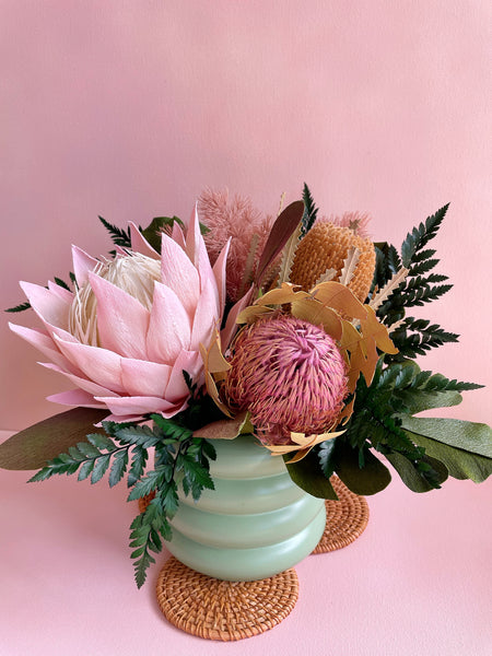 Ready-to-Ship King Protea Vase Arrangement – Boho Blooms